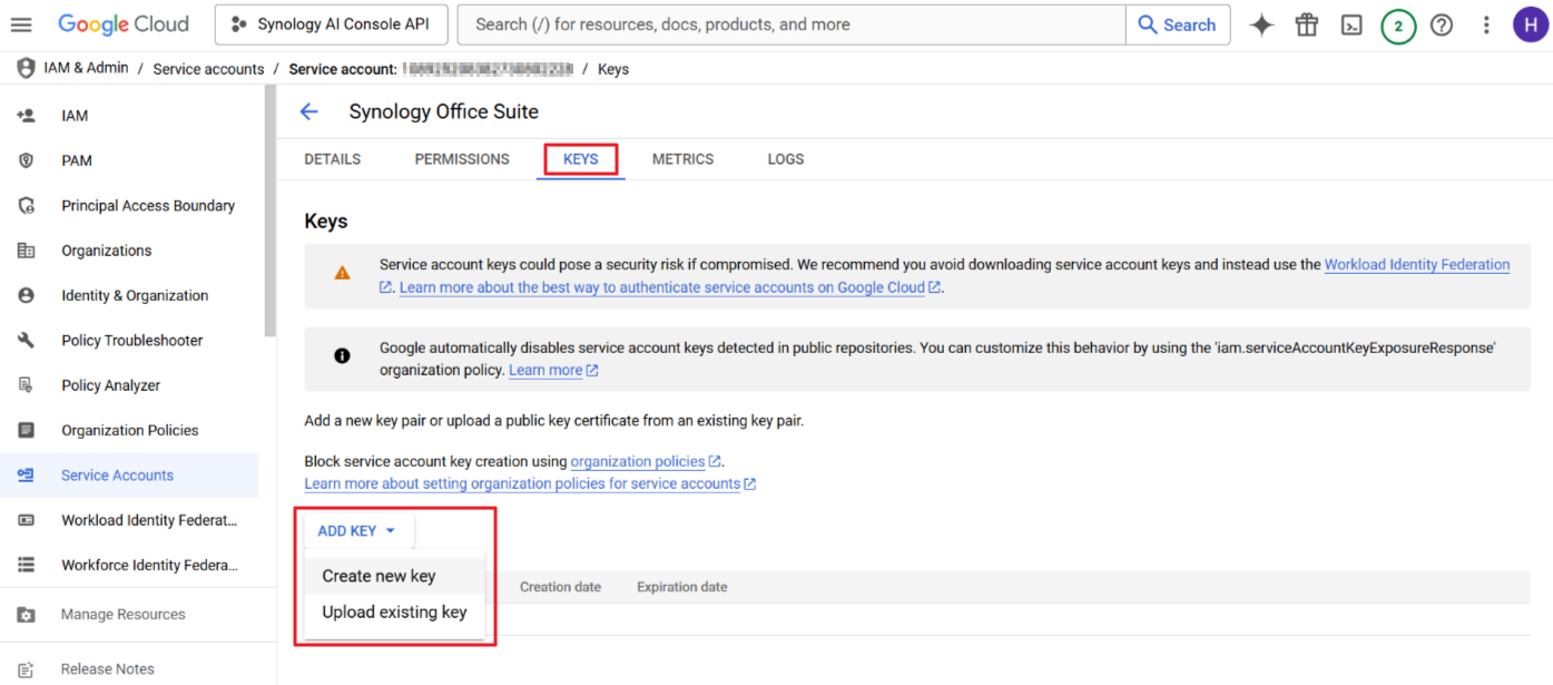 How to obtain an API key or similar credentials for integrating third-party AI with Synology AI ...