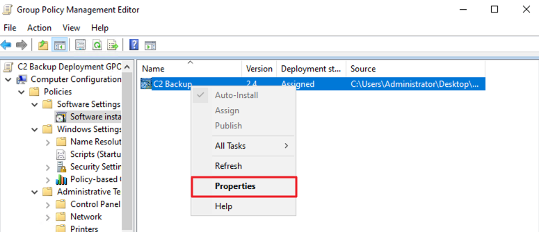 How can I mass deploy the C2 Backup agent using a Group Policy Object ...