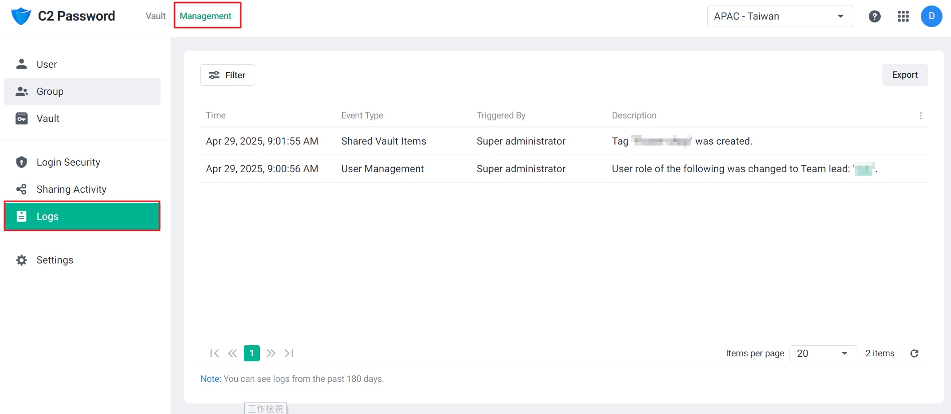 View logs on C2 Password Business - Synology Knowledge Center