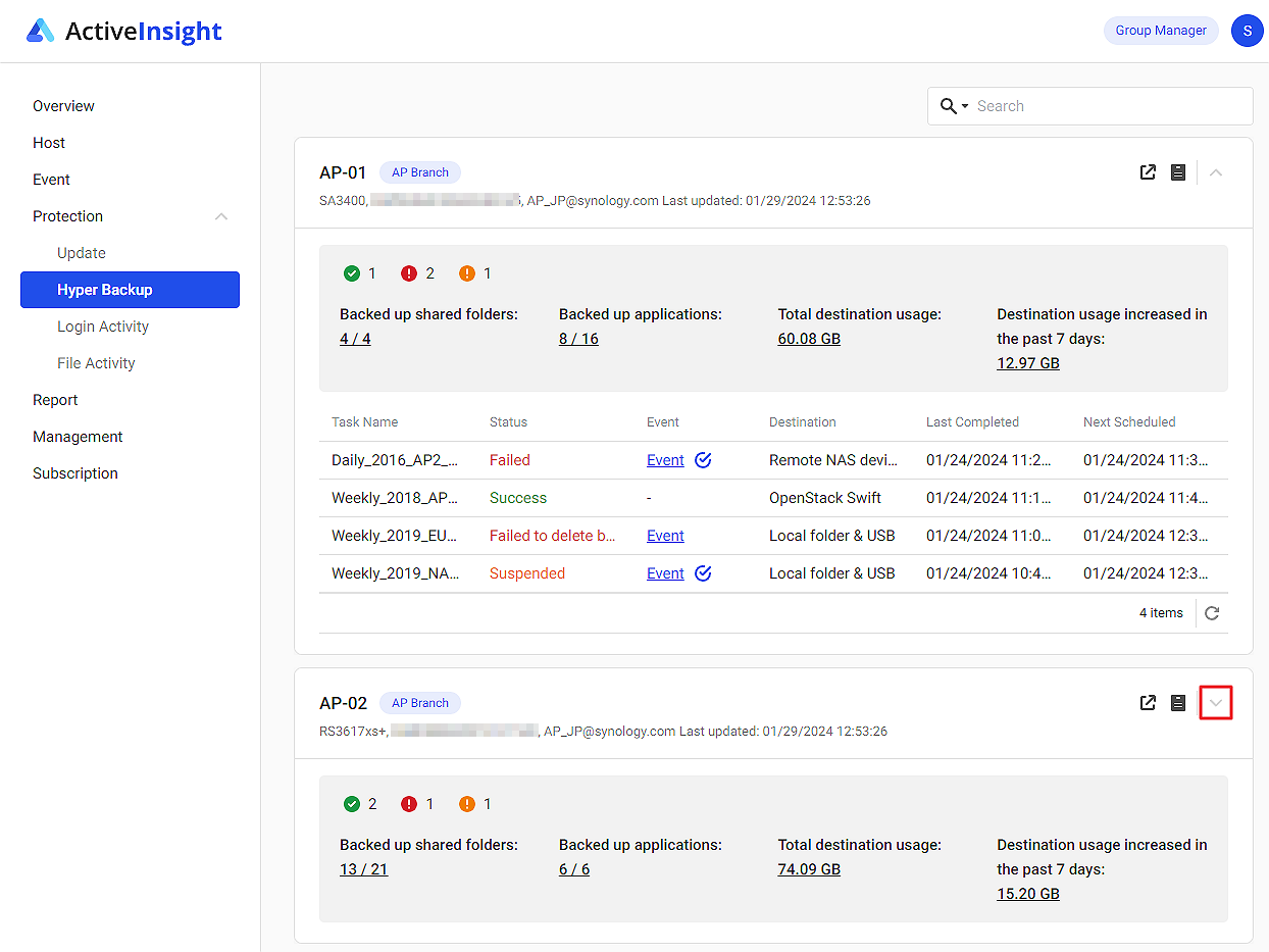 Active Insight web portal - Protection - Hyper Backup - Synology Knowledge Center
