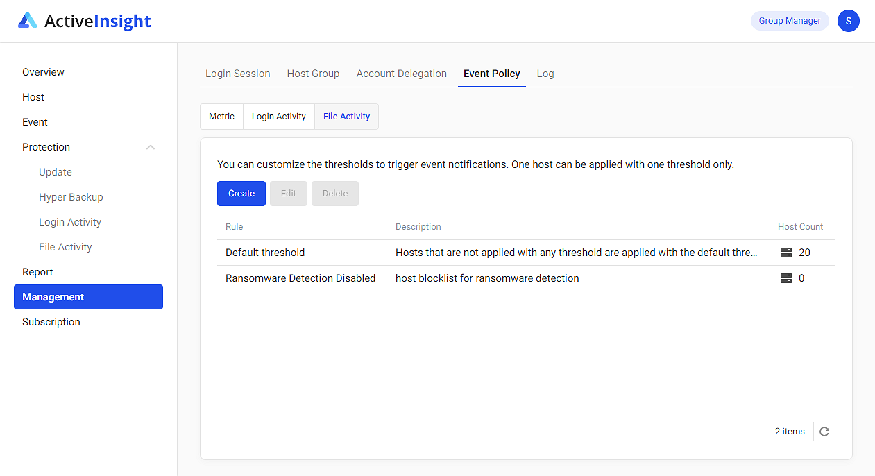 Active Insight web portal - Management - Synology ศูนย์ความรู้