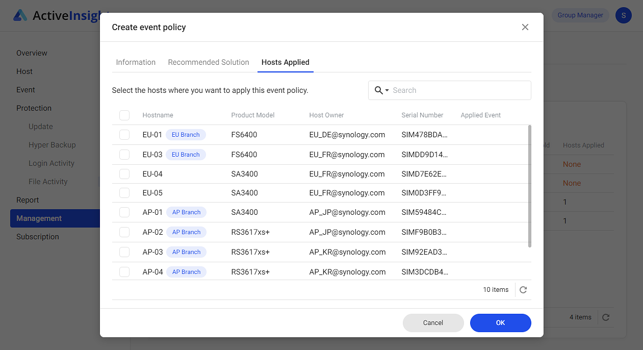 Active Insight web portal - Management - Synology Knowledge Center