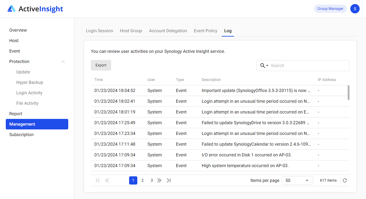 Active Insight web portal - Management - Synology Knowledge Center