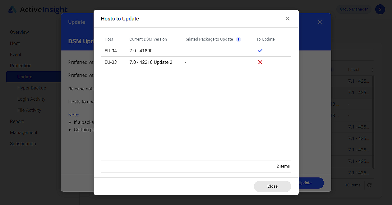 Active Insight web portal - Protection - Update - Synology Knowledge Center