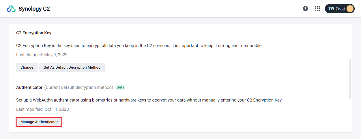 Unlock C2 services with your biometrics or hardware key - Synology ...