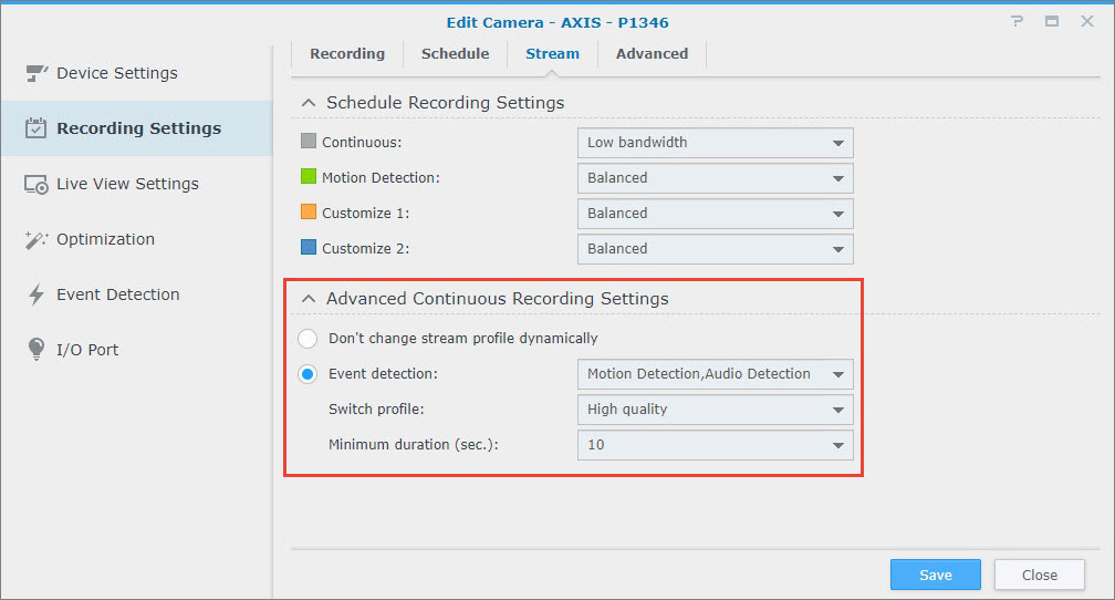 Change recording modes dynamically under different event situations ...
